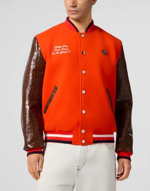 Philipp Plein Varsity Bomber Cocco Sleeves Paris - Orange