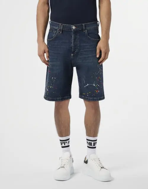 Philipp Plein Denim Shorts Paint - Texasblue