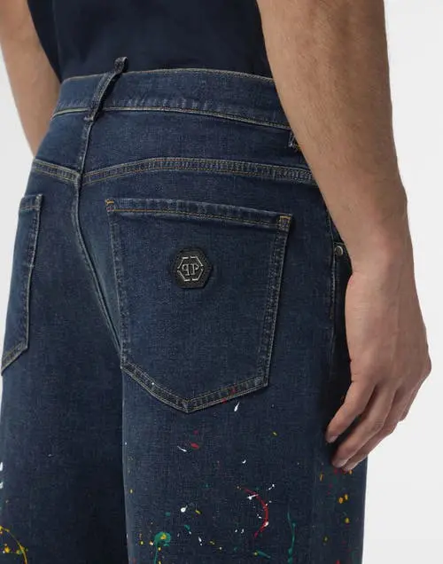 Philipp Plein Denim Shorts Paint - Texasblue