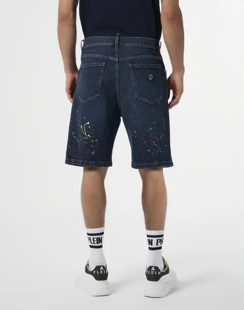 Philipp Plein Denim Shorts Paint - Texasblue