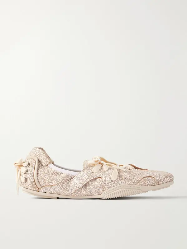 Acne Studios Bilaria Lace-up Cracklé Leather Ballet Flats - Neutrals