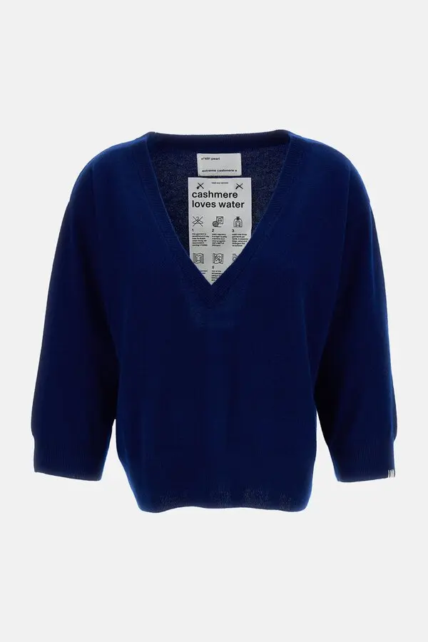 Extreme Cashmere N.491 V-neck 3/4 Sleeve Sweater - Blue