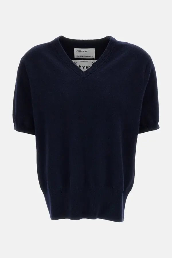 Extreme Cashmere N.490 Martina Short Sleeve V-neck Sweater - Blue