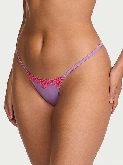 Victoria's Secret Lace Trim Cotton Lace-trim Itsy V-string Panty - Purple