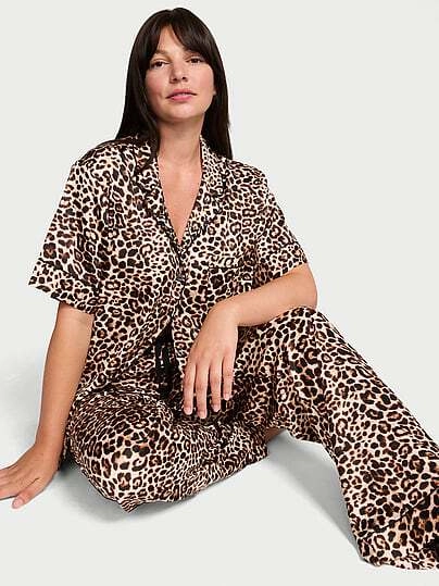 Victoria's Secret Signature Satin Short-sleeve Long Pajama Set - Print