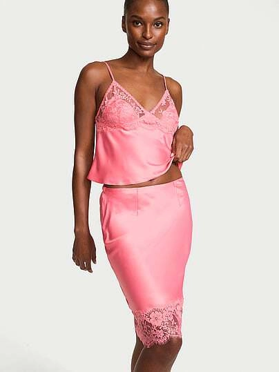Victoria's Secret Dream Angels Satin Lace-trim Skirt - Pink