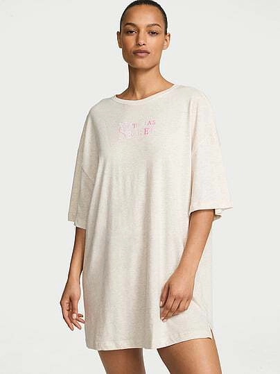 Victoria's Secret 100% Cotton Oversized Sleep Tee - Beige