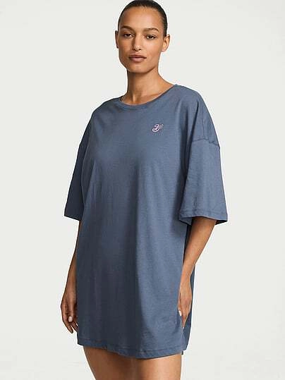 Victoria's Secret 100% Cotton Oversized Sleep Tee - Blue