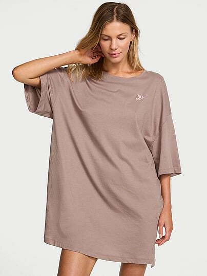 Victoria's Secret 100% Cotton Oversized Sleep Tee - Brown