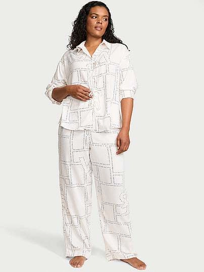 Victoria's Secret Modal-cotton Tie-front Long Pajama Set - Print