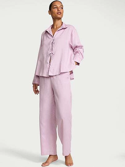 Victoria's Secret Modal-cotton Tie-front Long Pajama Set - Purple