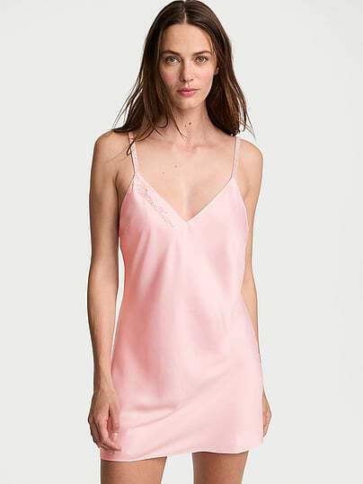 Victoria's Secret Very Sexy Shine Script Satin Mini Slip Dress - Pink