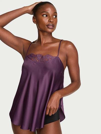 Victoria's Secret Dream Angels Satin Cami Top With Lace Trim - Purple