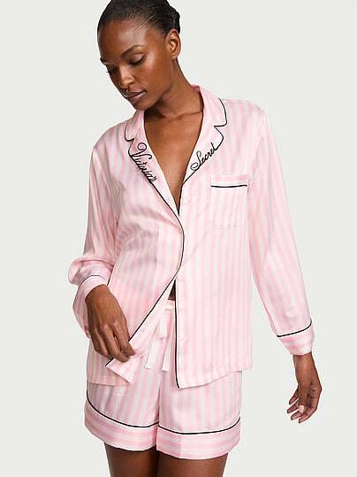 Victoria's Secret Signature Satin Long-sleeve Short Pajama Set - Print