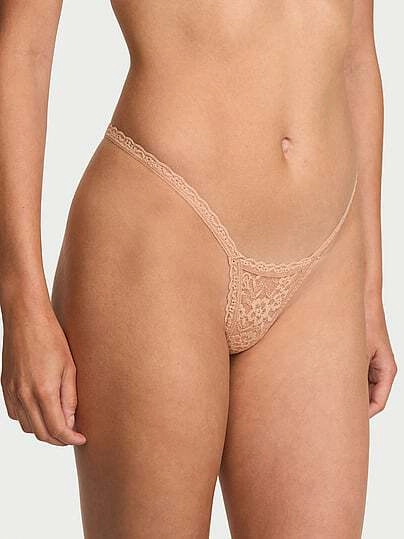 Victoria's Secret The Lacie Lace Itsy String Thong Panty - Beige