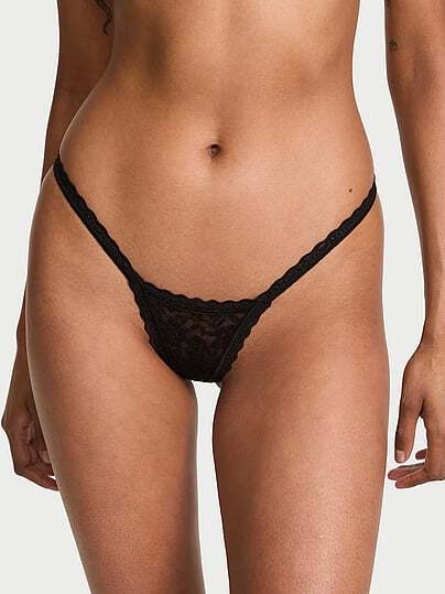 Victoria's Secret The Lacie Lace Itsy String Thong Panty - Black