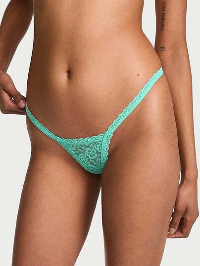 Victoria's Secret The Lacie Lace Itsy String Thong Panty - Blue