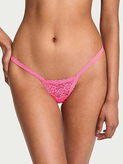 Victoria's Secret The Lacie Lace Itsy V String Panty - Pink