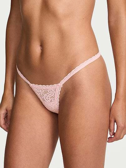 Victoria's Secret The Lacie Lace Itsy V String Panty - Pink