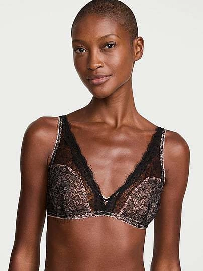 Victoria's Secret Tease Satin Lace-trim Wireless Plunge Bra - Pink