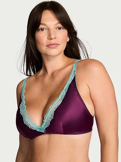 Victoria's Secret Tease Satin Lace-trim Wireless Plunge Bra - Purple