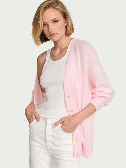 Victoria's Secret Luxe Knit V-neck Cardigan Sweater - Pink