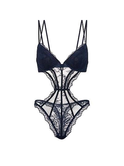 Victoria's Secret Very Sexy Push-up Lace Teddy With Cut-out Details - Blue