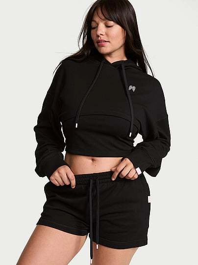 Victoria's Secret Angel Essentials Off-duty Terry Super Crop Hoodie - Black