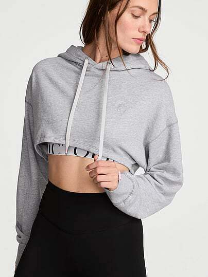 Victoria's Secret Angel Essentials Off-duty Terry Super Crop Hoodie - Grey