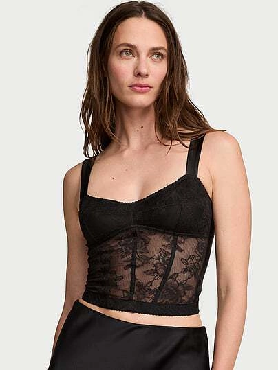 Victoria's Secret Very Sexy Rose Lace & Satin Bra Top - Black
