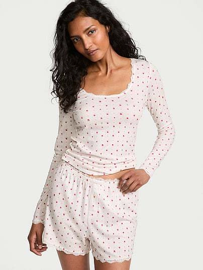 Victoria's Secret Pointelle Rib Long-sleeve Tee & Short Set - Floral