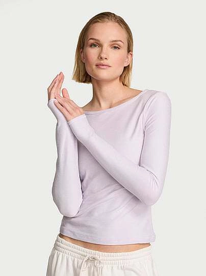 Victoria's Secret Vsx New Essential Long-sleeve Open-back Tee - Print