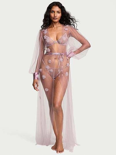 Victoria's Secret Dream Angels Atelier Ethereal Embellished Tulle Long Robe - Pink