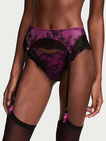 Victoria's Secret Very Sexy Rose Lace Overlay Garter Belt - Pink