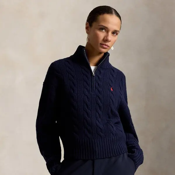 Ralph Lauren Cable Wool-cashmere Half-zip Sweater - Hunter Navy