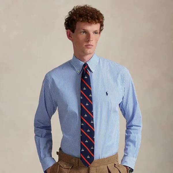 Ralph Lauren Classic Fit Striped Stretch Poplin Shirt - Light Blue/white