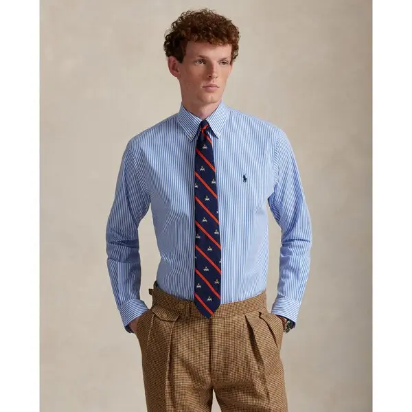 Ralph Lauren Classic Fit Striped Stretch Poplin Shirt - Light Blue/white