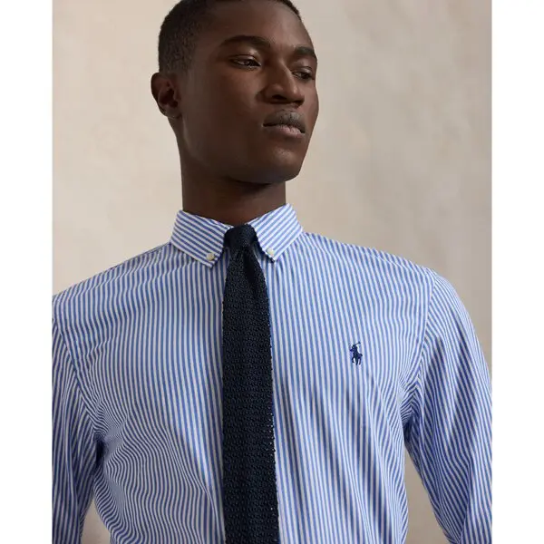 Ralph Lauren Slim Fit Striped Stretch Poplin Shirt - Light Blue/white