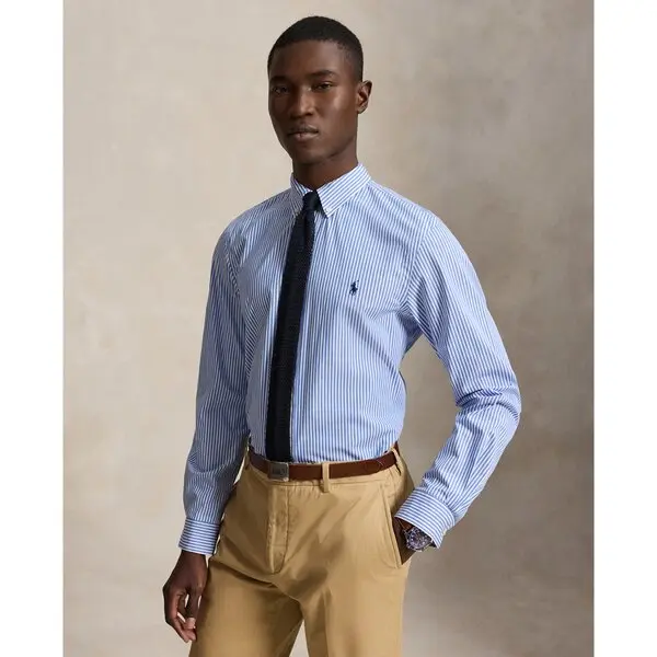 Ralph Lauren Slim Fit Striped Stretch Poplin Shirt - Light Blue/white