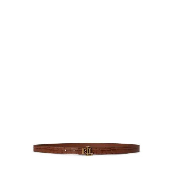 Ralph Lauren Logo Reversible Embossed Skinny Belt