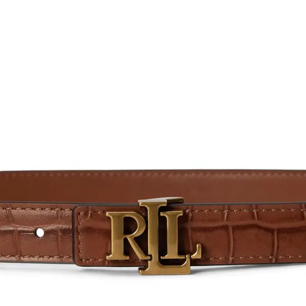 Ralph Lauren Logo Reversible Embossed Skinny Belt - Lauren Tan