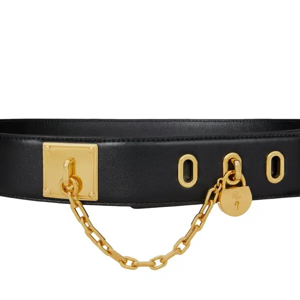 Ralph Lauren Leather Chain Padlock Wide Belt
