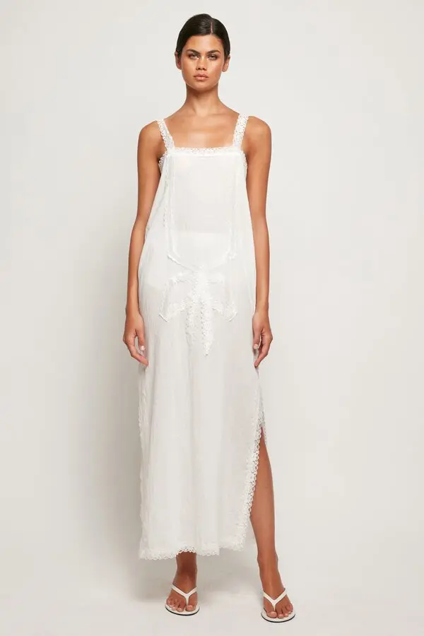 SWF Sheer Lace Trim Midi Dress - Milk Light