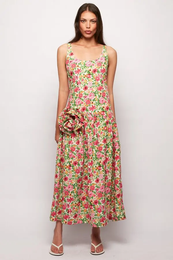 SWF Rosette Drop Waist Midi Dress