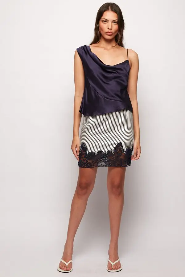 S/W/F BOUTIQUE - INTERNATIONAL Asymmetric Cowl Neck Cami - Navy