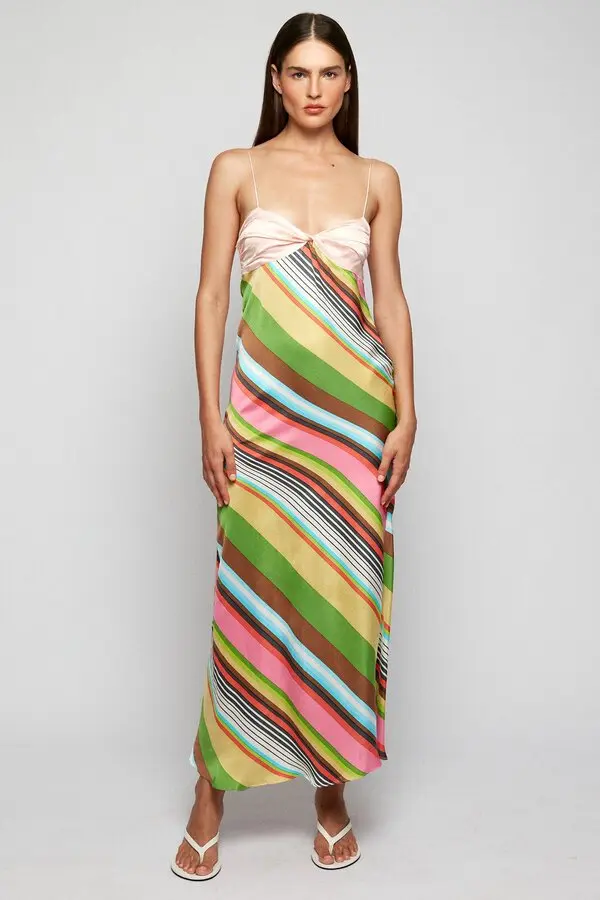 SWF Ruched Bra Slip Dress With Diagonal Stripes