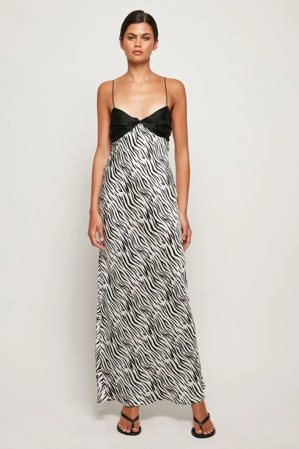 SWF Ruched Bra Slip Midi Dress With Zebra Print - Shadow Play