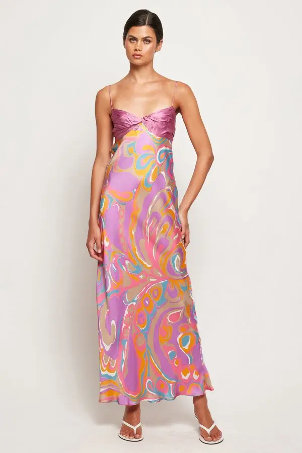 SWF Boutique Ruched Bra Slip Midi Dress - Opal Skies
