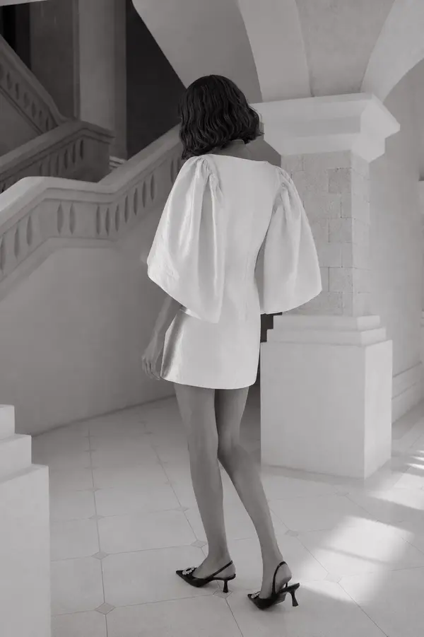 S/W/F BOUTIQUE - INTERNATIONAL Sculpted Sleeve Mini Dress - Ivory