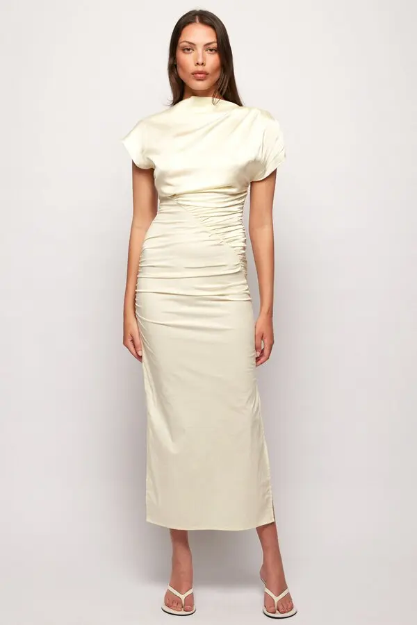 SWF Ruched High-neck Midi Dress